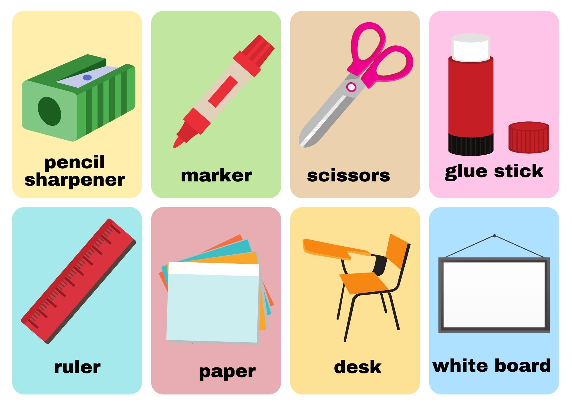 Classroom Objects Flashcards With Words Ezpzlearn